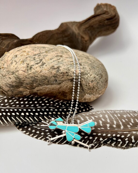 Edaakie Zuni Mosaic Turquoise Inlay Roadrunner Pendan… - Gem