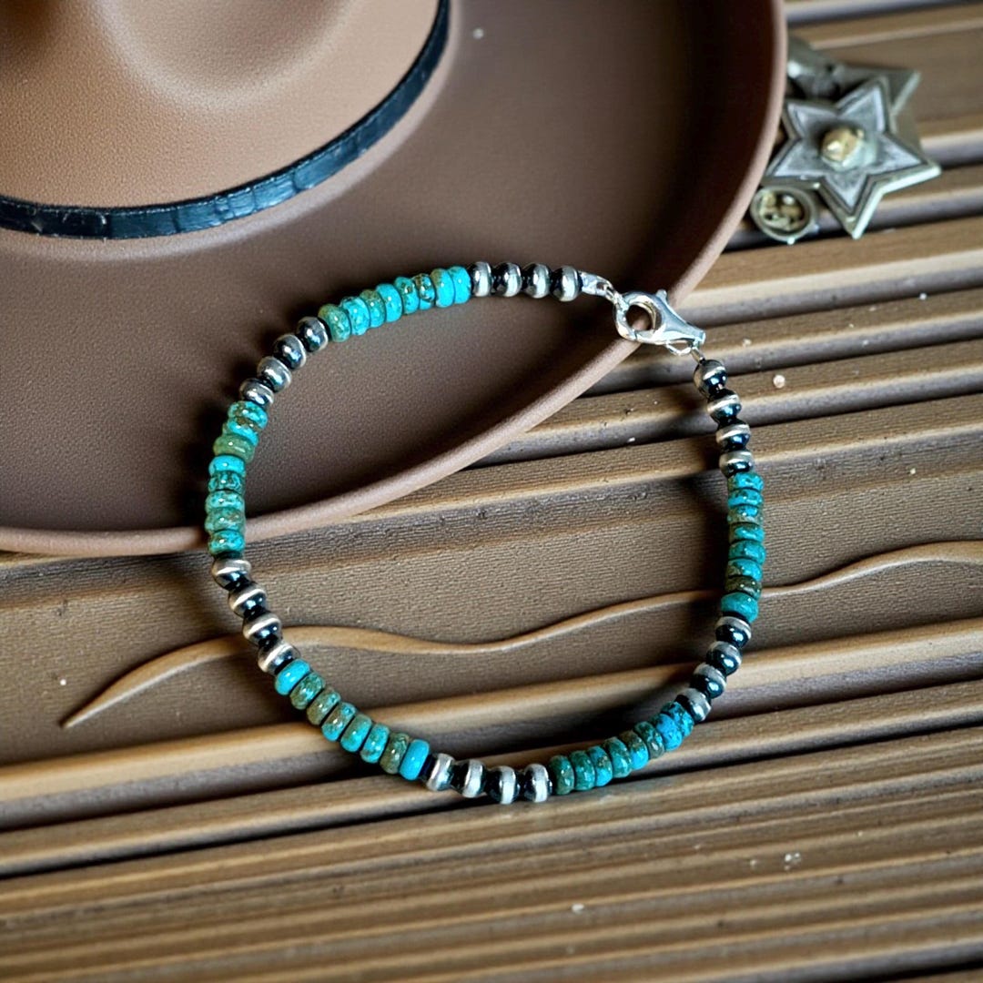 Navajo Pearl Rondelle Turquoise Sterling Silver Stacking Bracelet ...