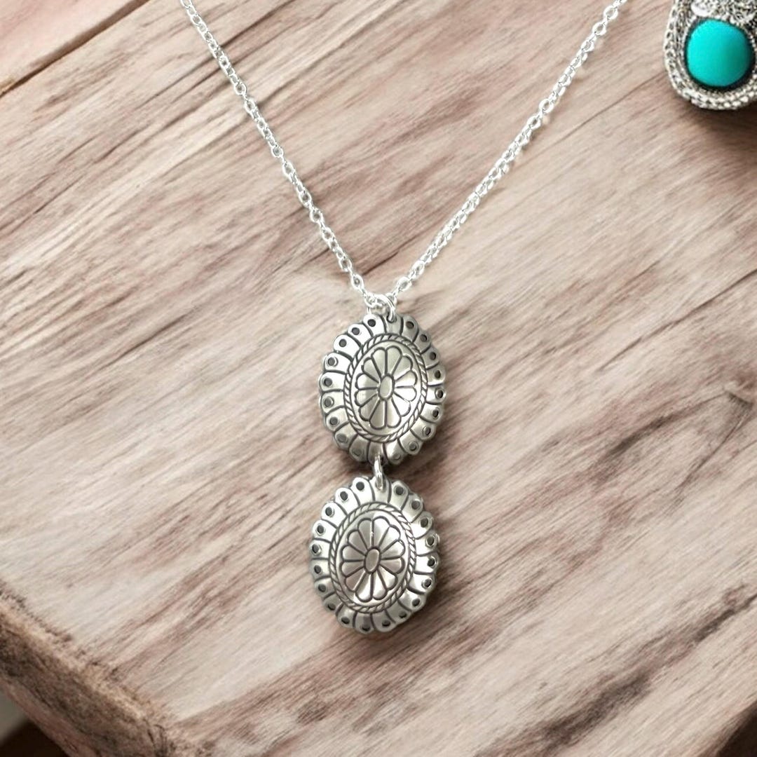 Sterling Silver Double Concho Necklace. Super Lightweight! Native ...