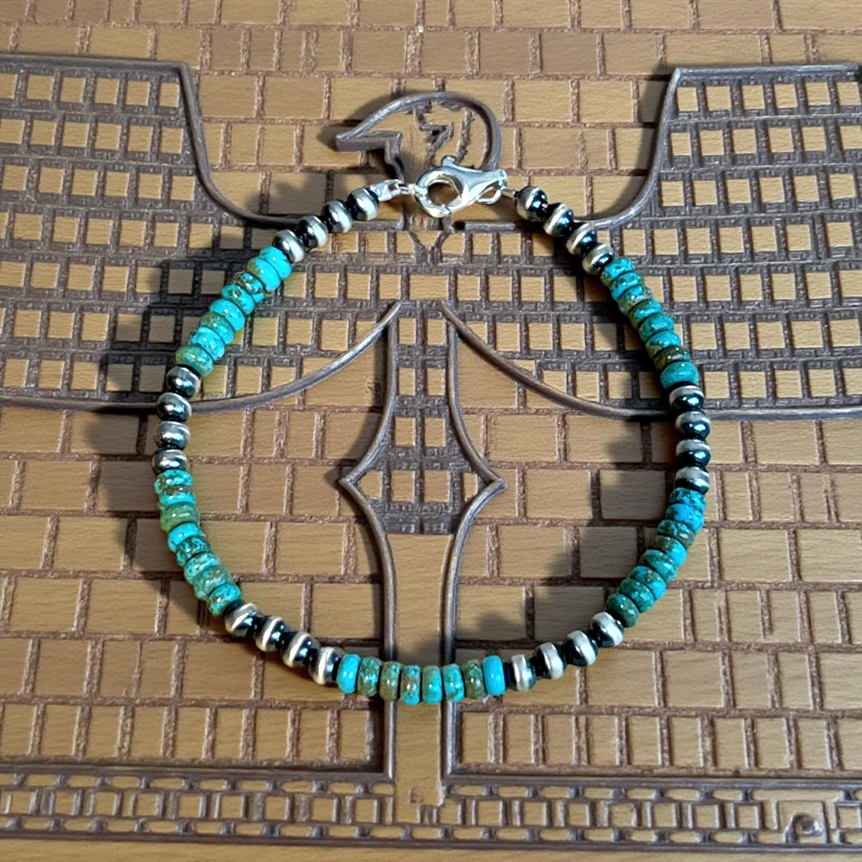 Navajo Pearl Rondelle Turquoise Sterling Silver Stacking Bracelet ...