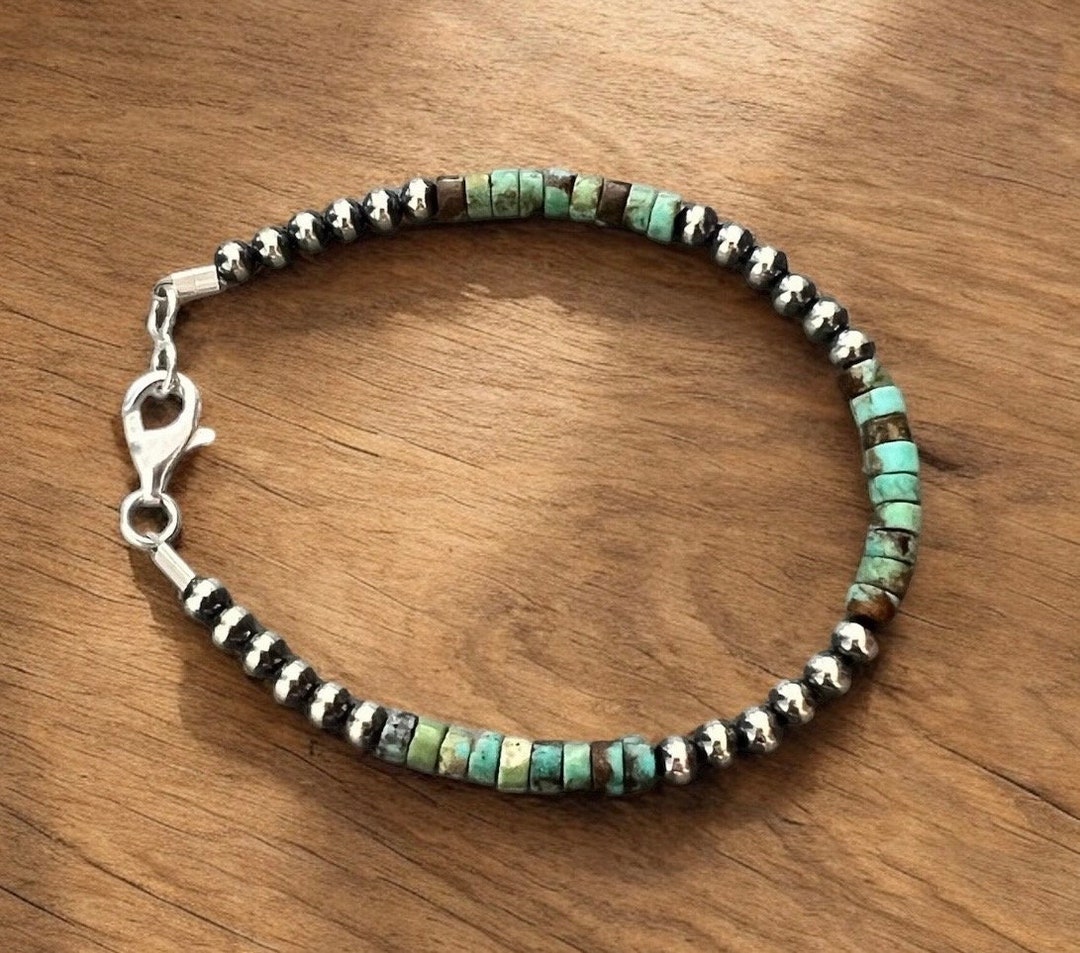 Navajo Pearl and Turquoise Heishi Sterling Silver Bracelet. E2 - Etsy