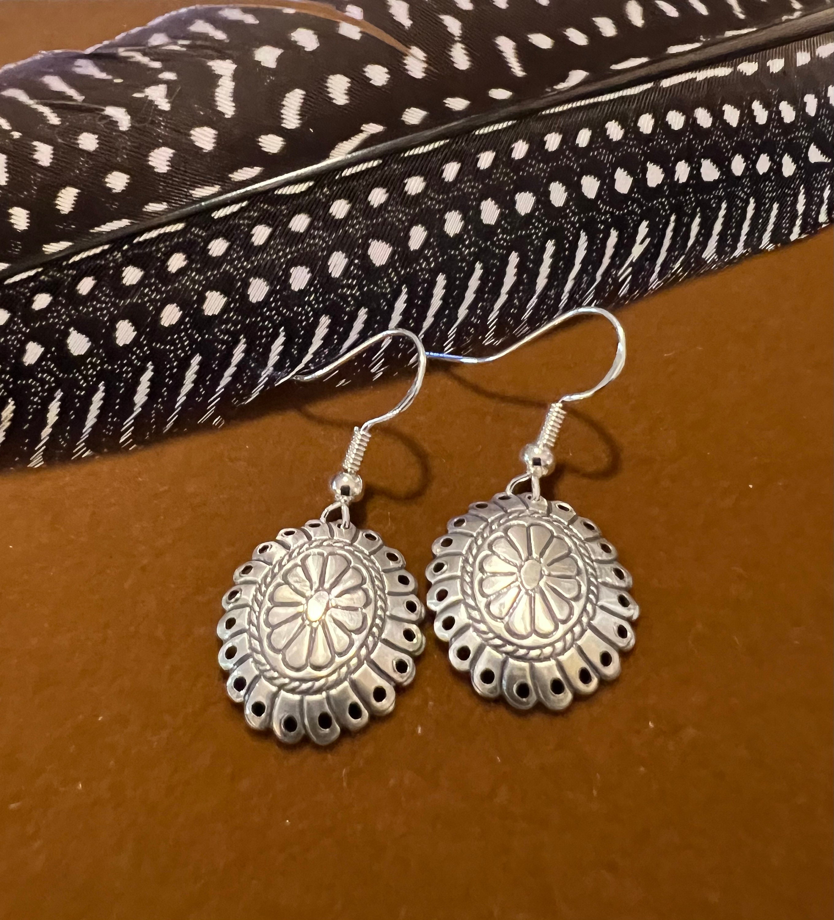 Navajo Hand Crafted Sterling Silver Concho. Navajo Stamped Earrings. - Etsy