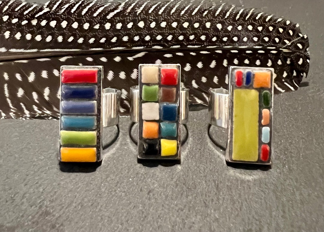 Micro Mosaic Tile Ring: Adjustable Ceramic Fine Silver Plated Ring ...