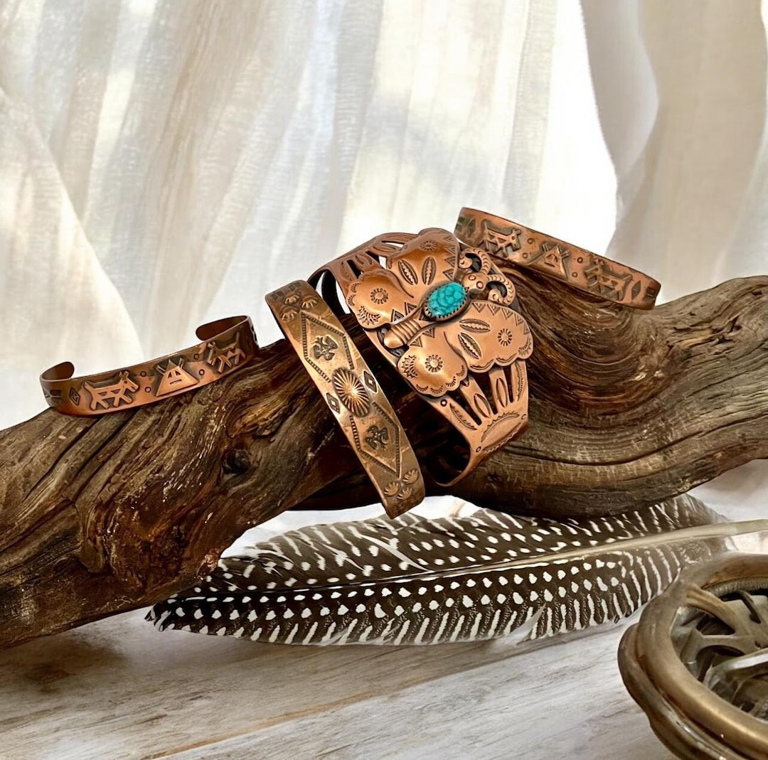 Frank Harvey Era Solid Copper Cuffs. Vintage Native American Jewelry ...
