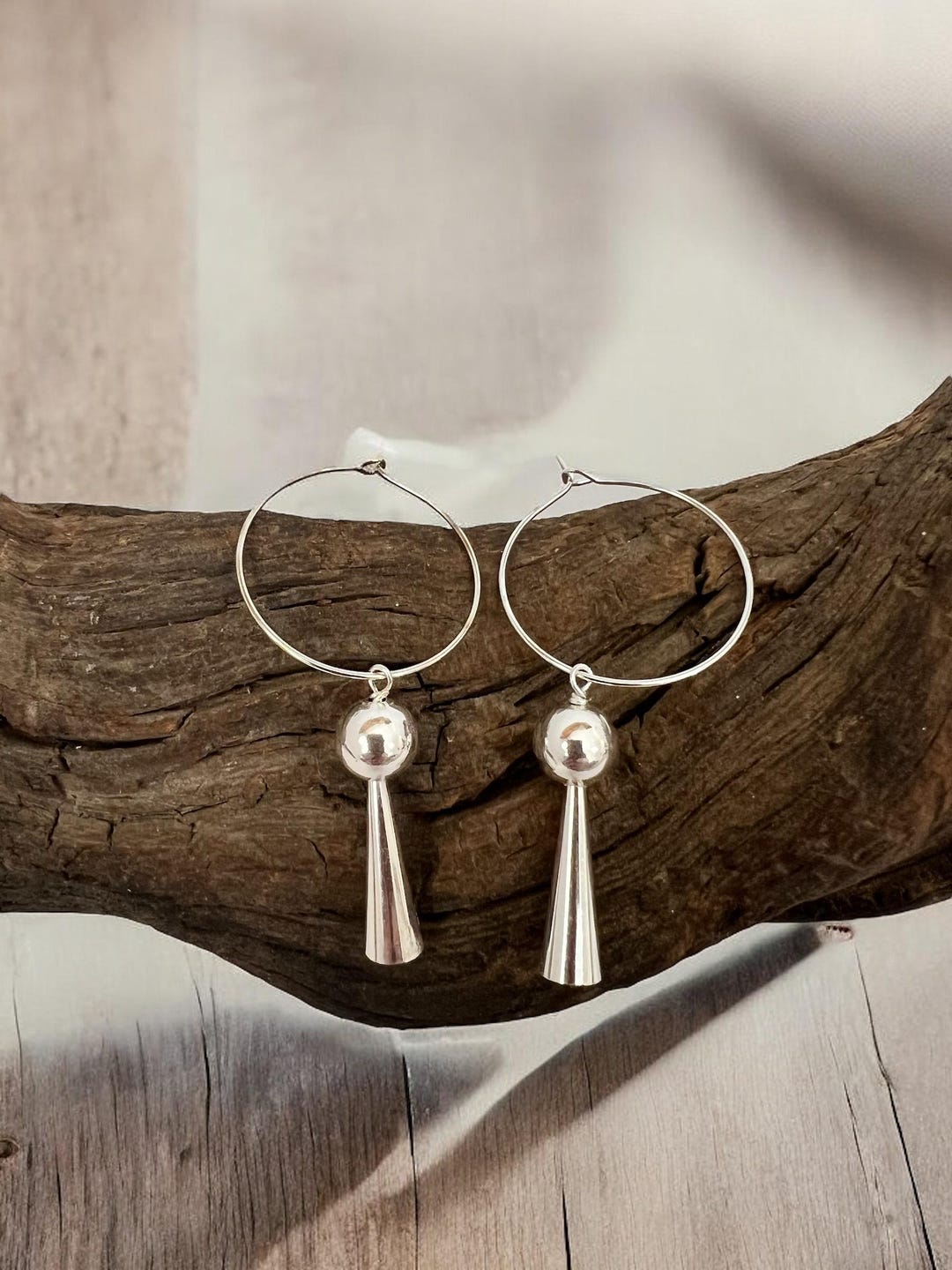 Sterling Silver Earbob Hoop Earrings. Native American Ball and Cone ...