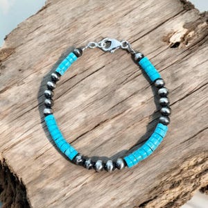Turquoise and Navajo Pearl Bead Bracelet. Sterling Silver Native ...