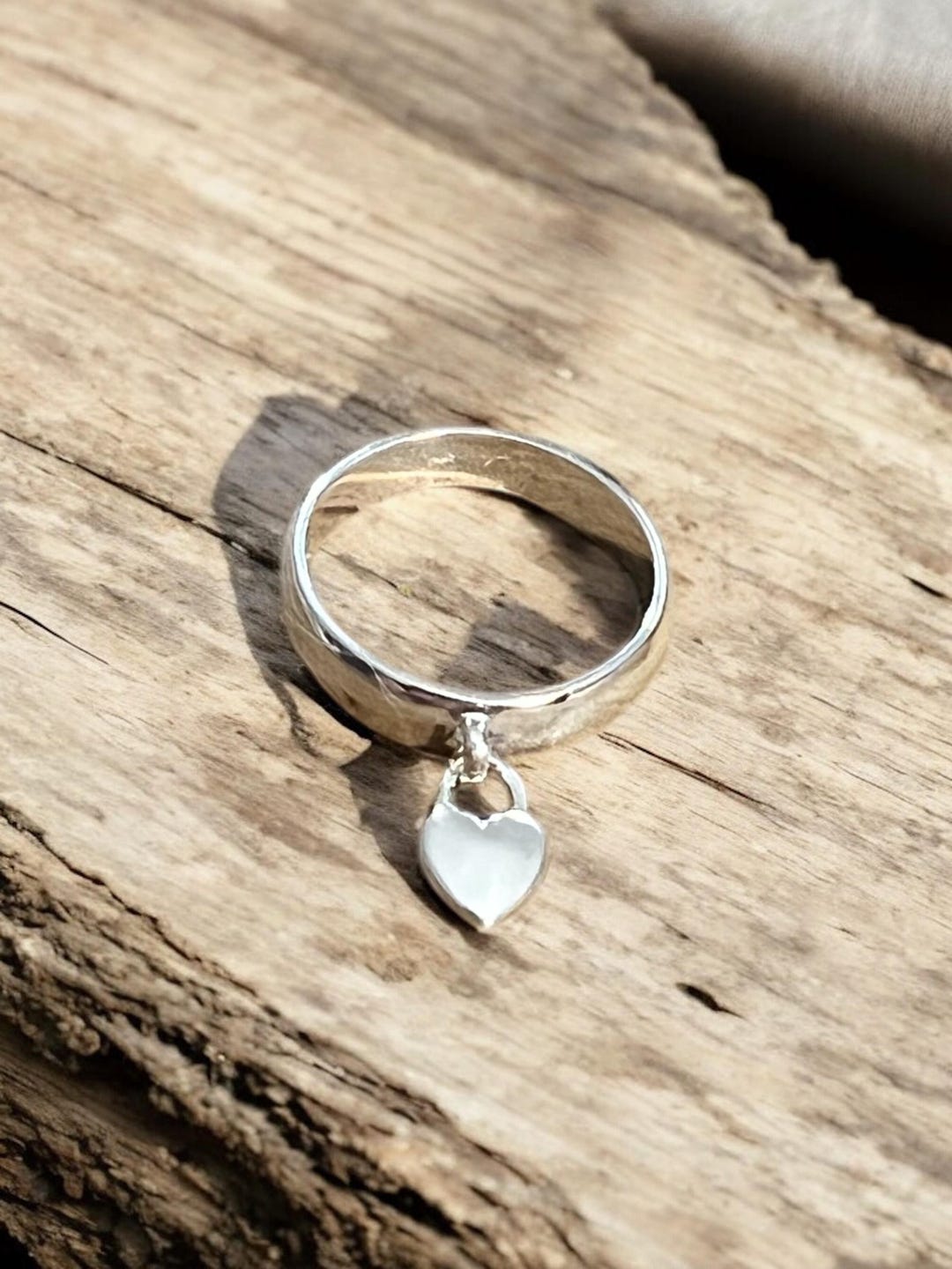 Sterling Silver Heart Dangle Ring. - Etsy