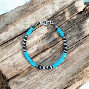 Turquoise and Navajo Pearl Bead Bracelet. Sterling Silver Native ...