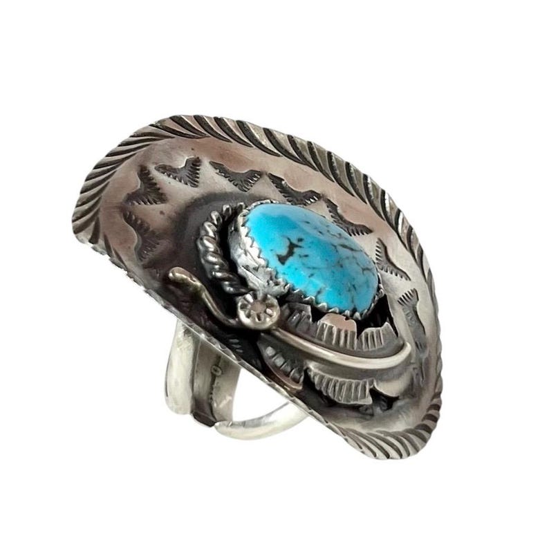 Sterling Silver Cowboy Hat Turquoise Ring by Tim Yazzie. - Etsy