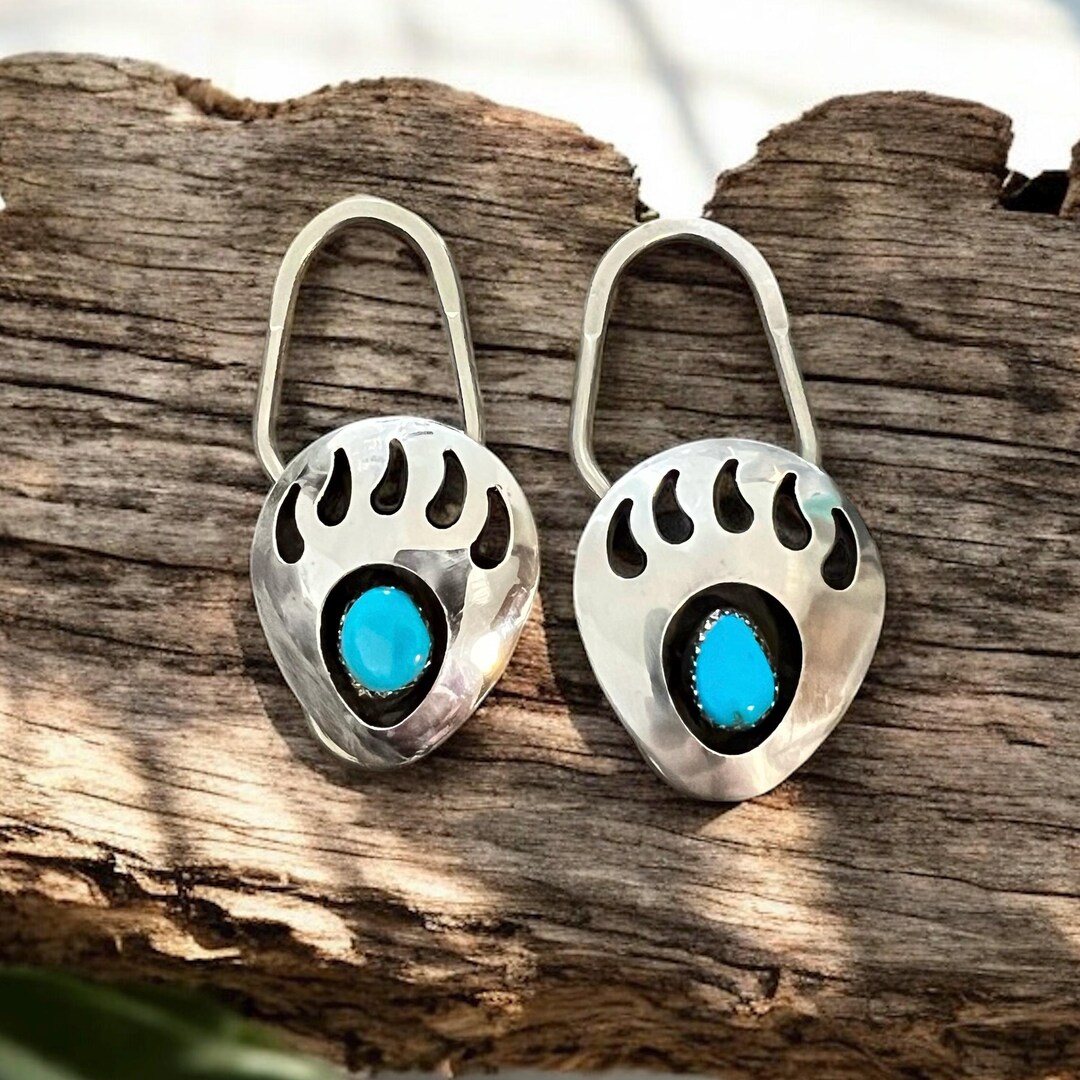 Sterling Silver Navajo Turquoise Bear Claw Keychain. Vintage Native ...