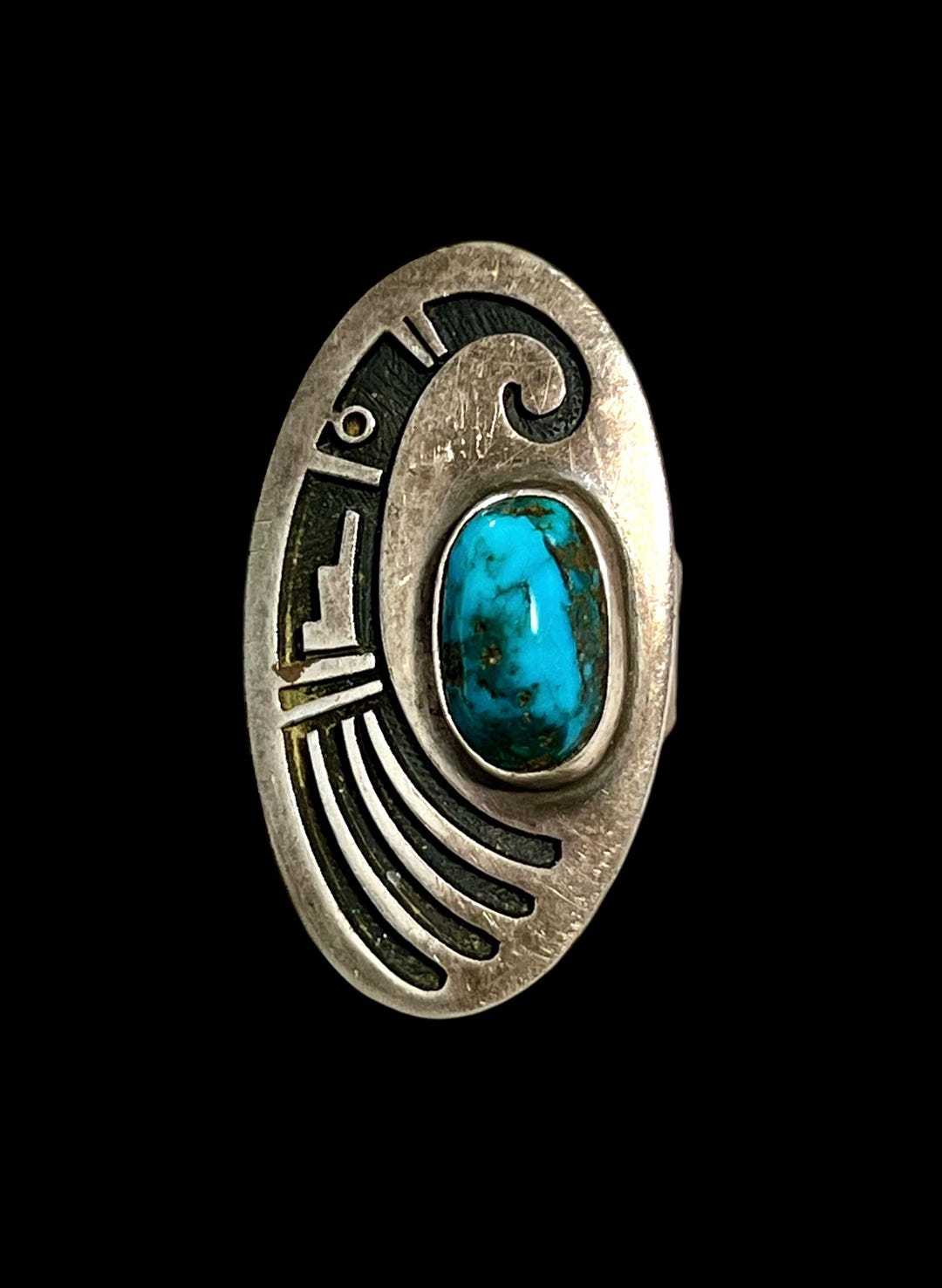 Hopi Victor Coochwytewa Sterling Silver Turquoise Parrot Long Ring ...