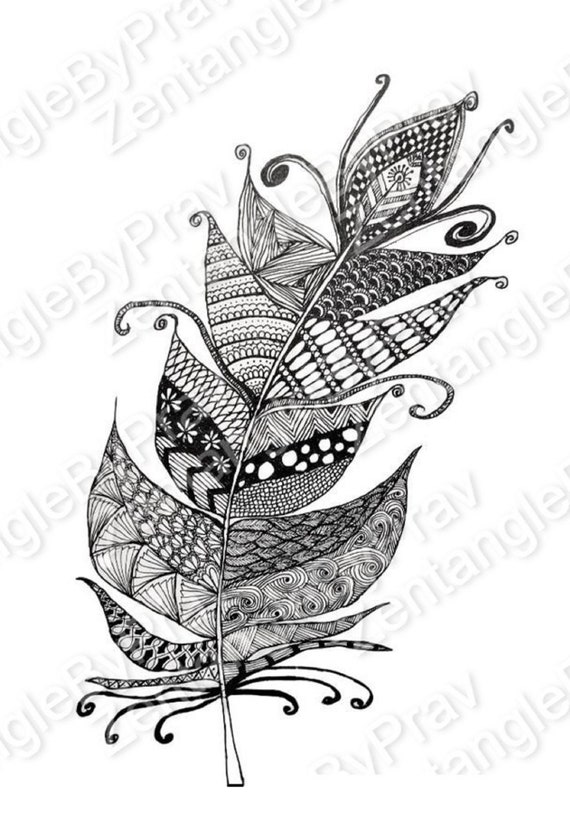 Zentangle Doodle Art Feather Abstract Hand Drawn Home Etsy