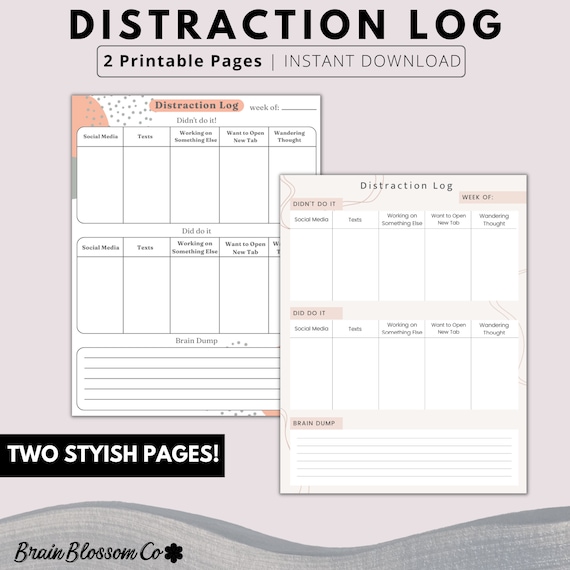 The Original Distraction Log Printable ADHD Productivity - Etsy Australia