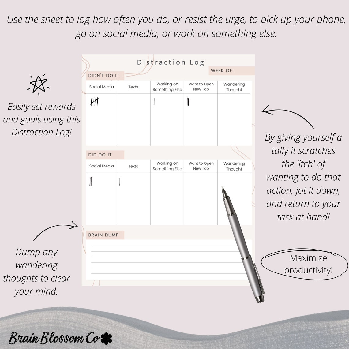 The Original Distraction Log Printable | ADHD Productivity Planner ...