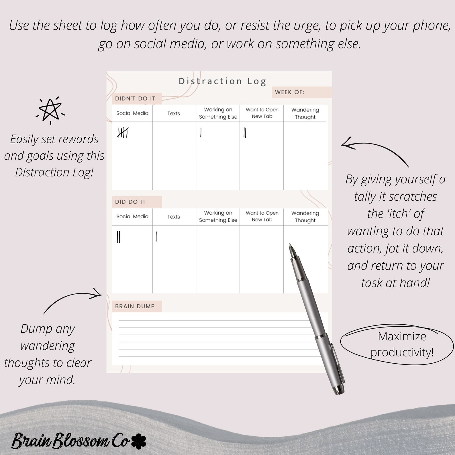 The Original Distraction Log Printable | ADHD Productivity Planner ...