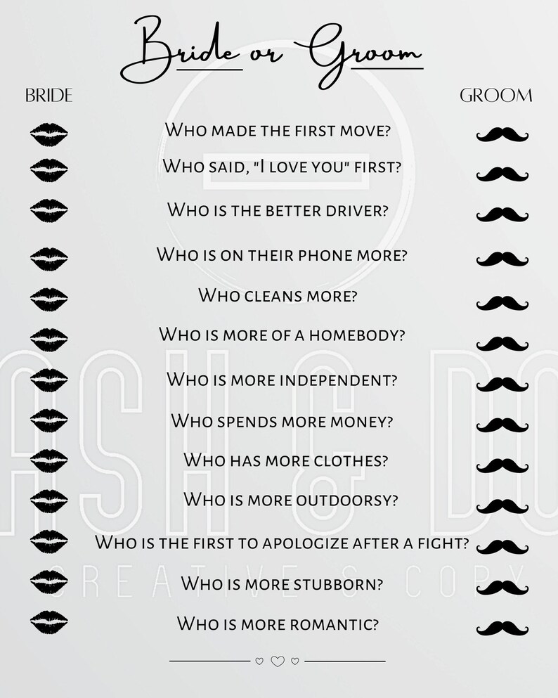 Bridal Shower Games, Bride Versus Groom, Wedding Shower Games ...