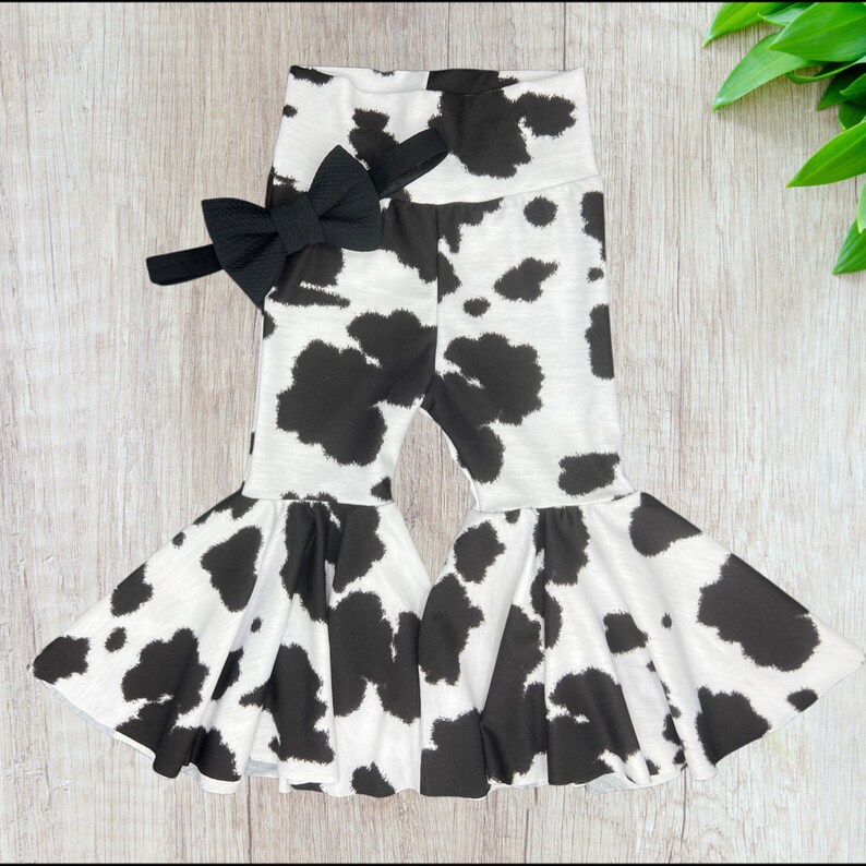 Cow Print Bell Bottoms/ Baby Bell Bottoms & Bow Set/ Toddler - Etsy