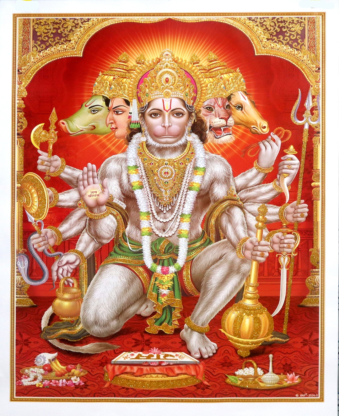 Panchmukhi Hanuman Large Size Poster Premium Poster UV Film Golden ...