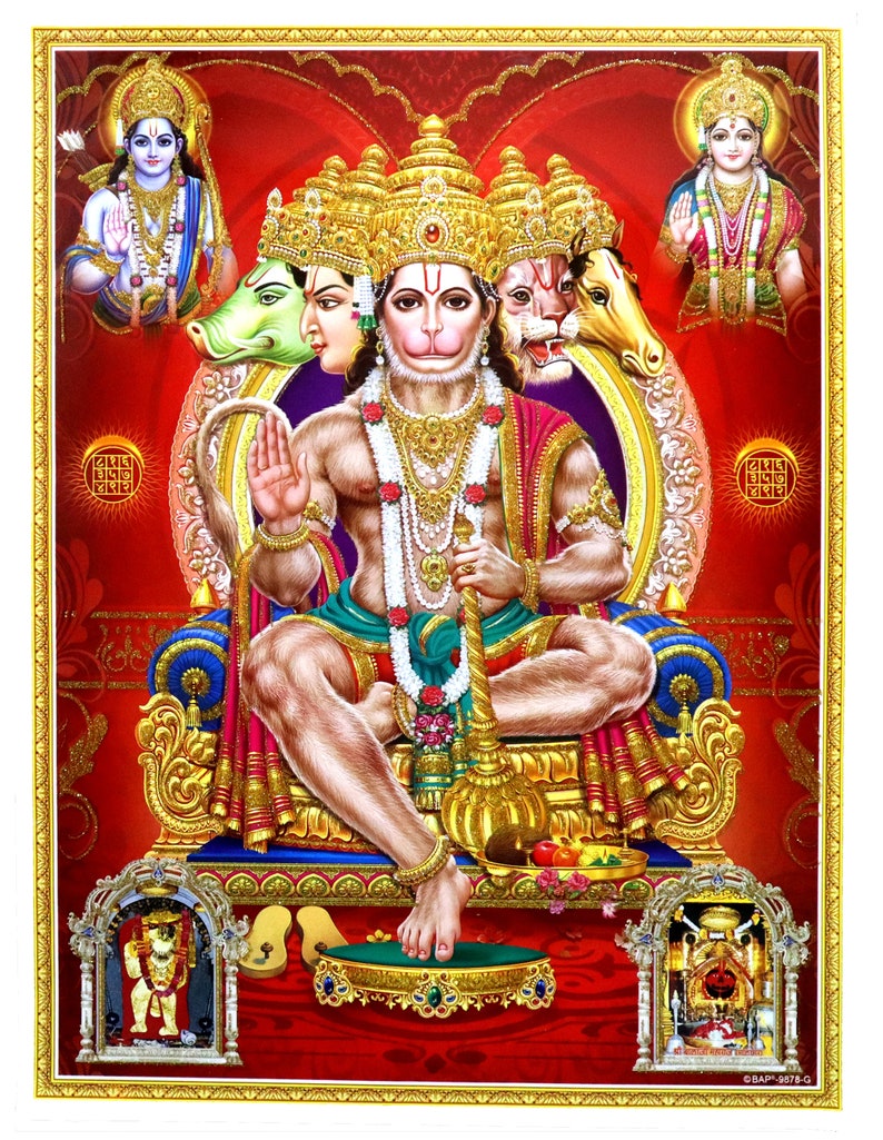 Panchmukhi Hanuman Ji Sitting on Throne With Sita Ram - Etsy Panchmukhi Hanuman Ji Sitting on Throne With Sita Ram - Etsy
