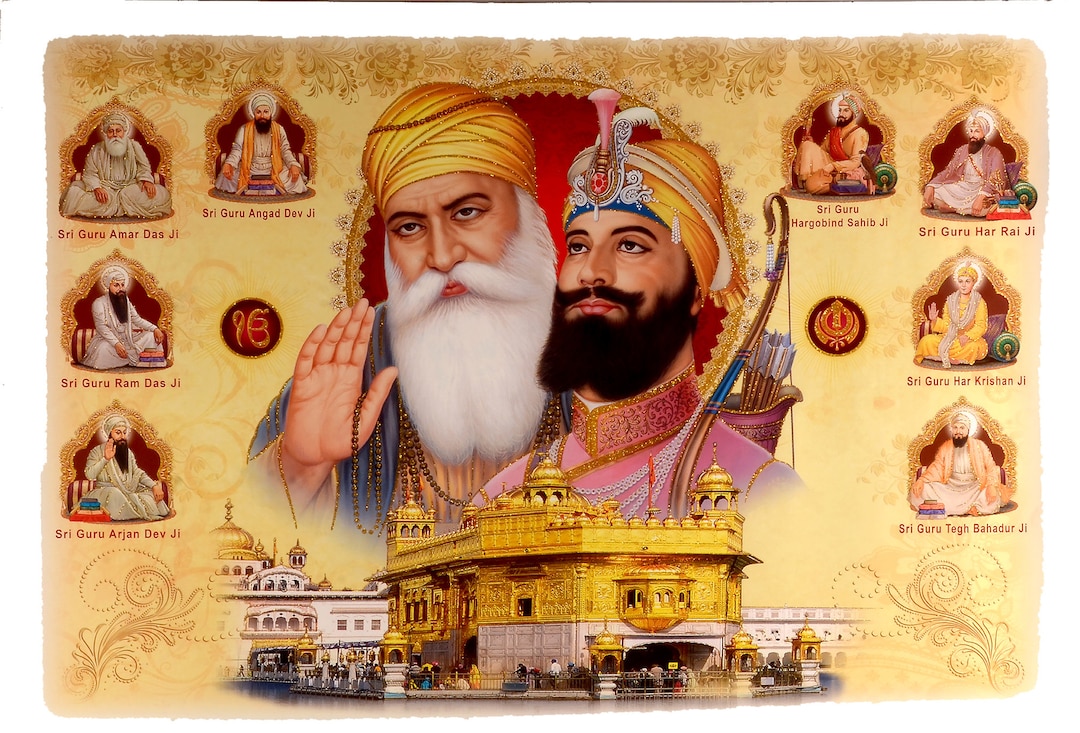 10 Sikh Gurus With Guru Nanak Dev Gobind Singh and Guru Granth Sahab UV ...