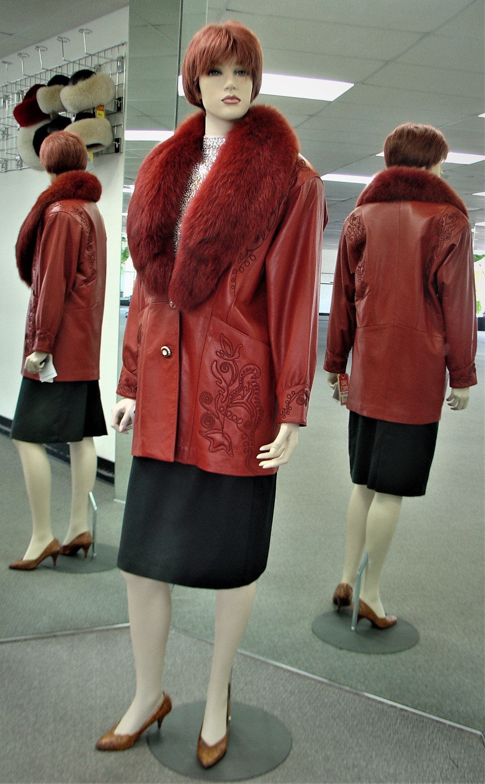 New Red Lamb Leather Jacket Detachable Fox Collar Size M - Etsy