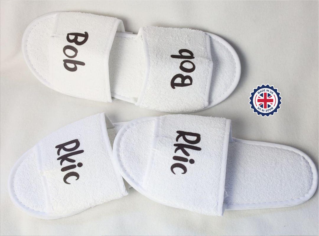 Personalised Cotton Terry Cloth Slippers, Custom Name/text Lounging ...