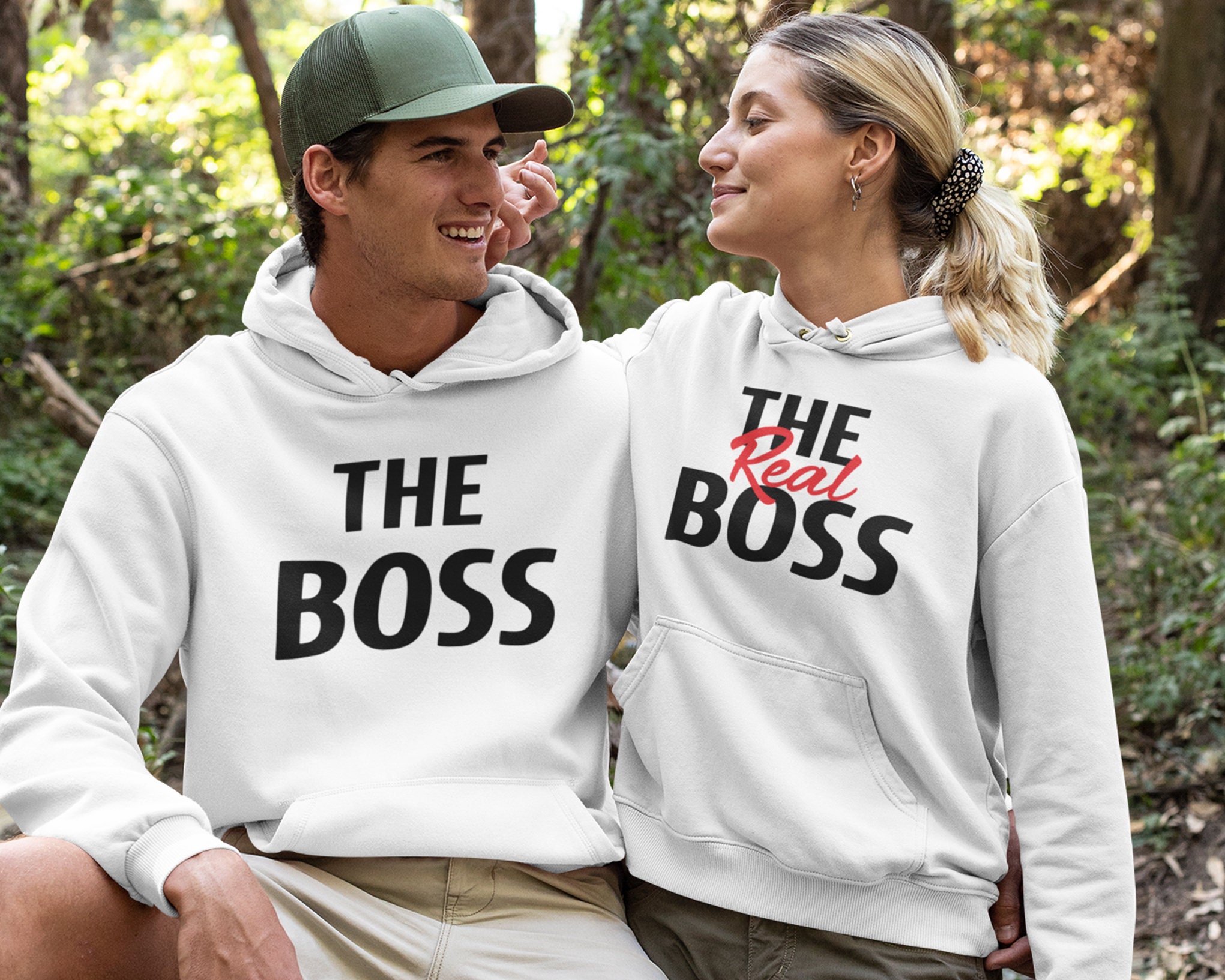 Personalised Couple Matching Hoodie, the Boss/the Real Boss Printed ...