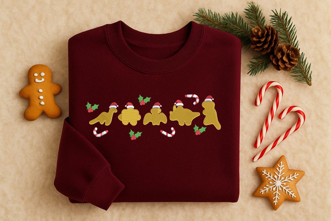 Dino Nugget Christmas Sweatshirt, Embroidered Dino Crewneck Sweater ...