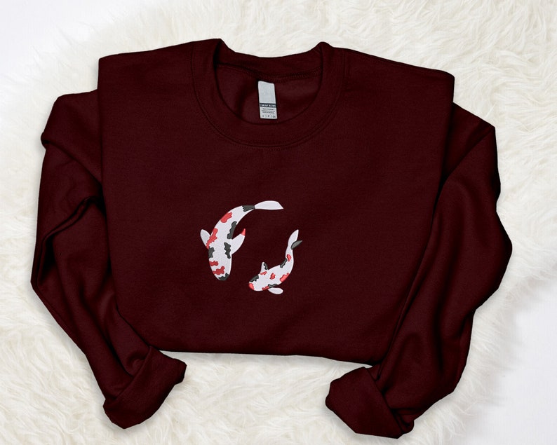 Embroidered Koi Fish Sweatshirt, Minimalist Japanese Fish Sweaters ...