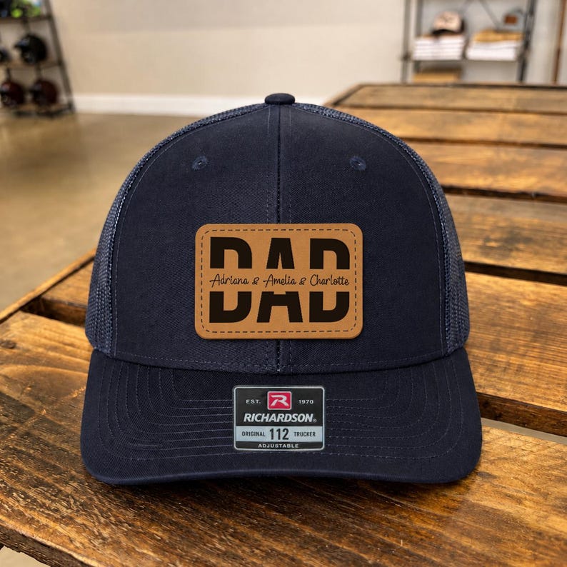 Custom Dad Trucker Hat | Dad Leather Patch Hat With Kids Names ...