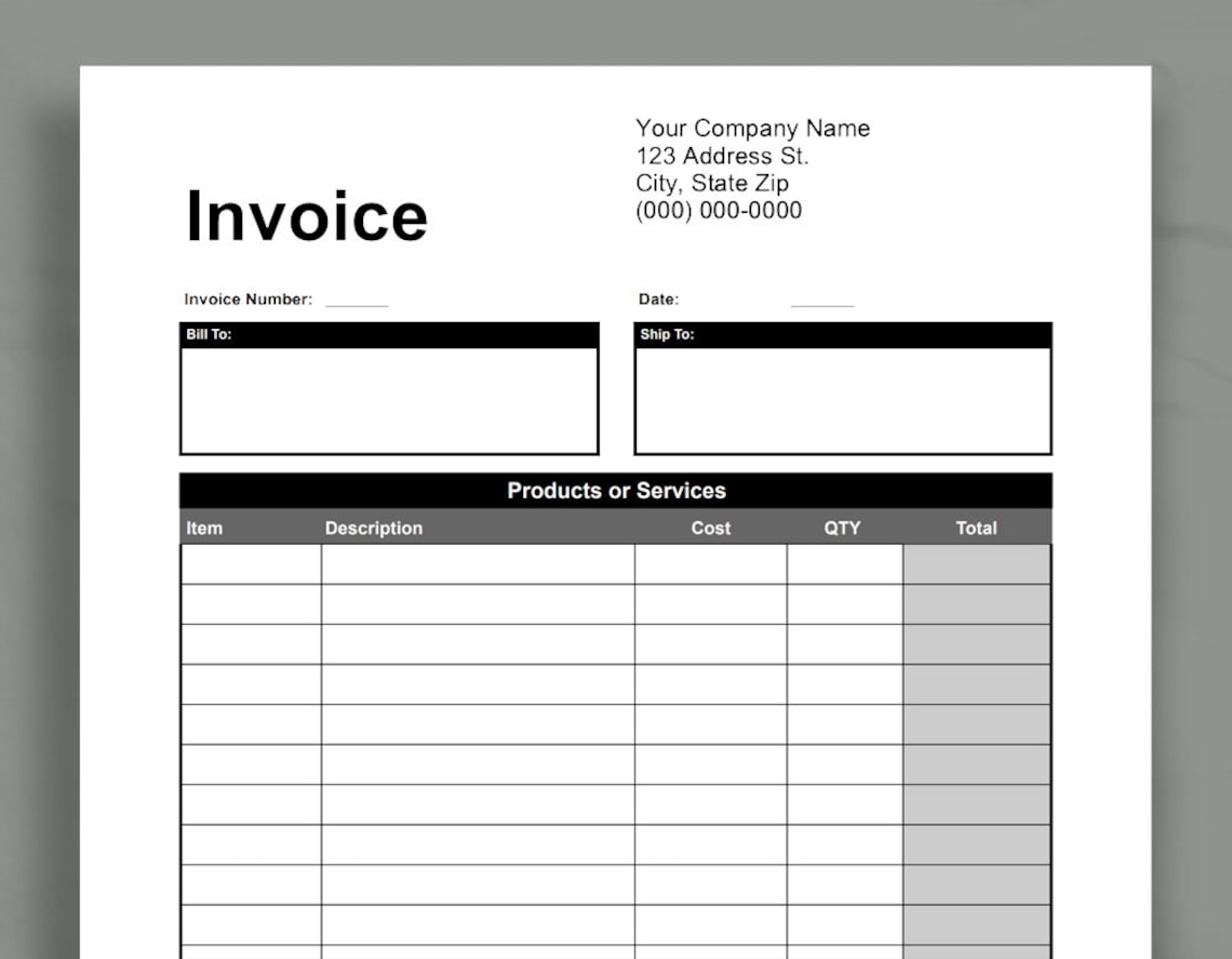 Invoice Template PDF Editable Fields. Reusable. Works in MS Word ...