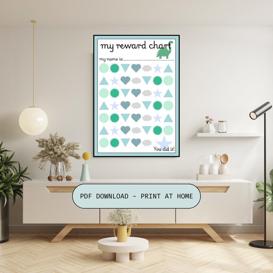 Printable Neutral Blue Minimalist Kids Reward Chart Printable Rainbow ...