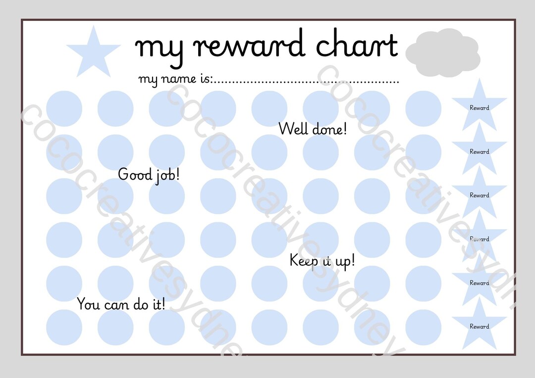 Printable Neutral Blue Minimalist Kids Reward Chart Printable Rainbow ...