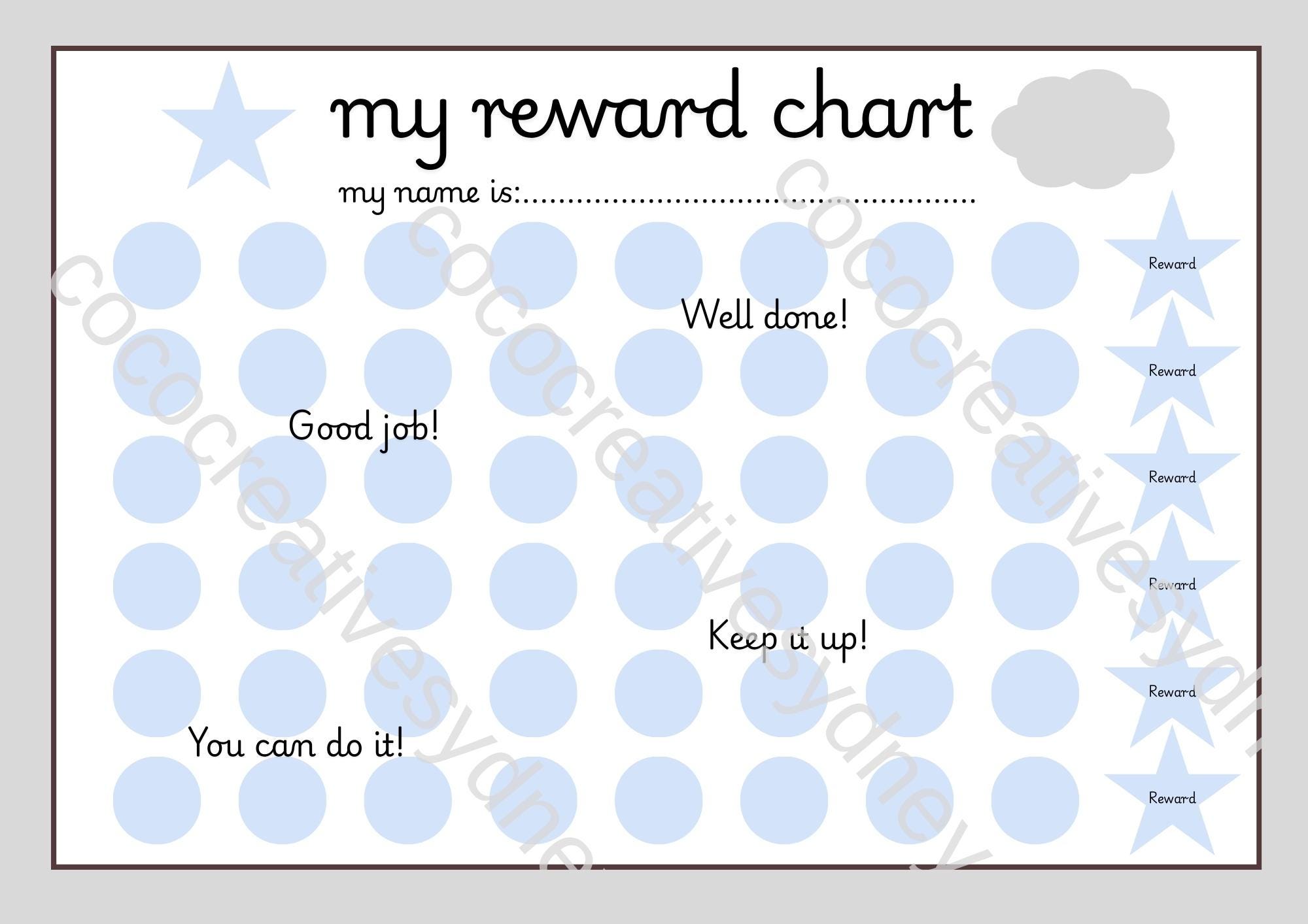 Printable Neutral Blue Minimalist Kids Reward Chart Printable Rainbow ...