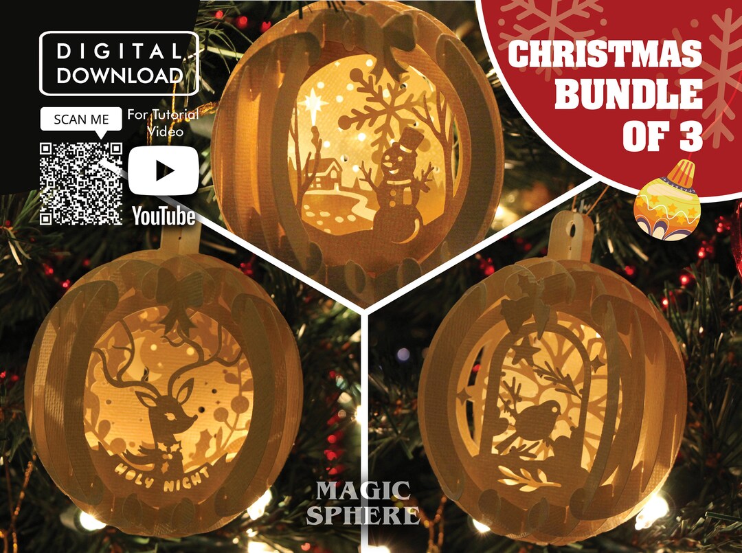 3D Winter Scene Christmas Ornament Papercraft Template Bundle, Popup ...