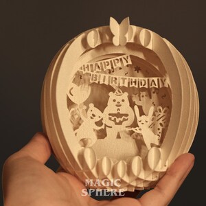 3D Happy Birthday Party Popup Sphere Papercraft Template, Papercut SVG ...