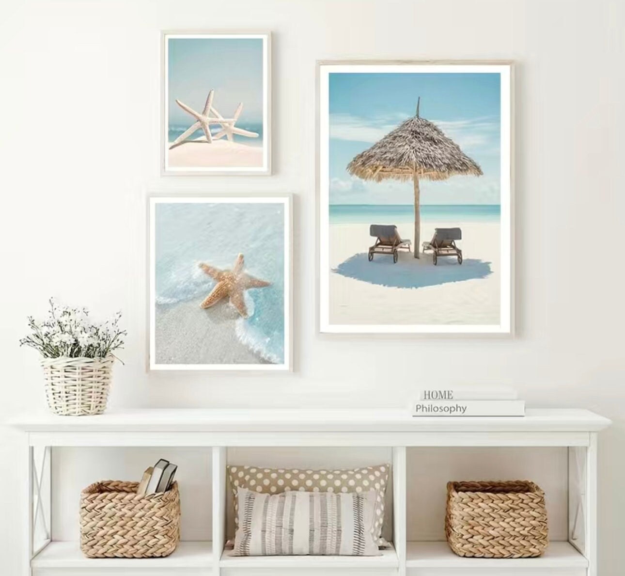 Physical Print Set of 3 Blue Sea Beach Starfish Landscape Print ...