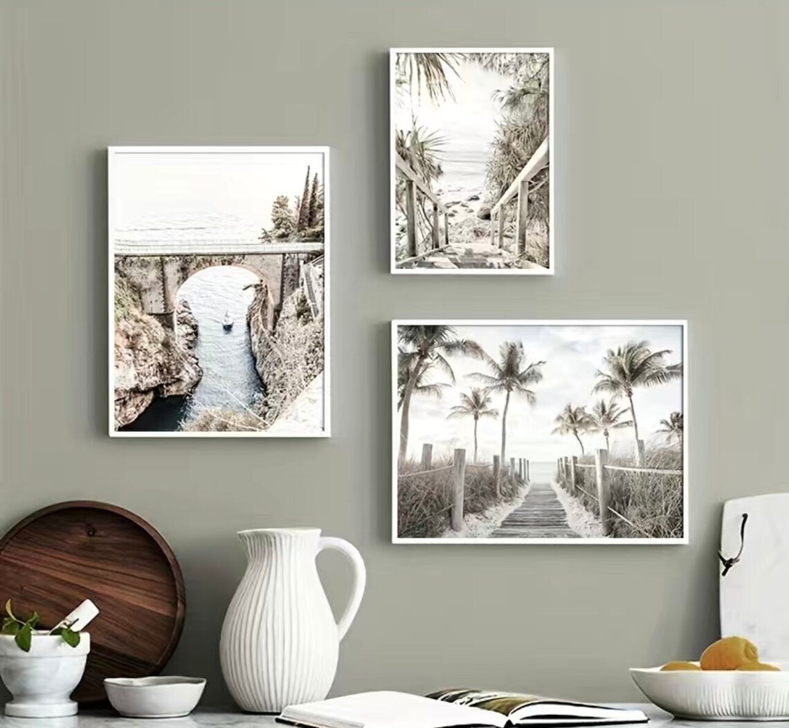 Set of 6 Summer Beach Travel Unframed Canvas Wall Art, Palm Tree Ocean ...
