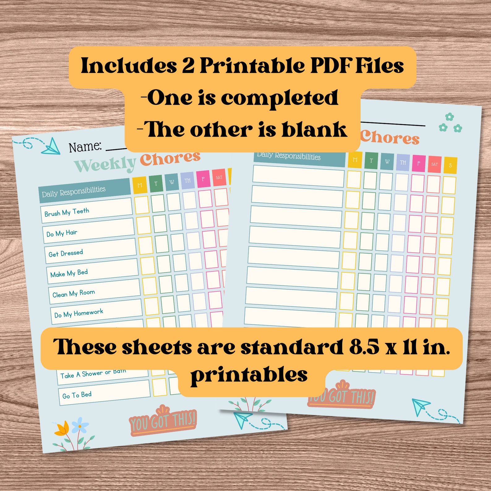 Printable Kids Daily Checklist, Printable Chores Chart, Kids Weekly ...