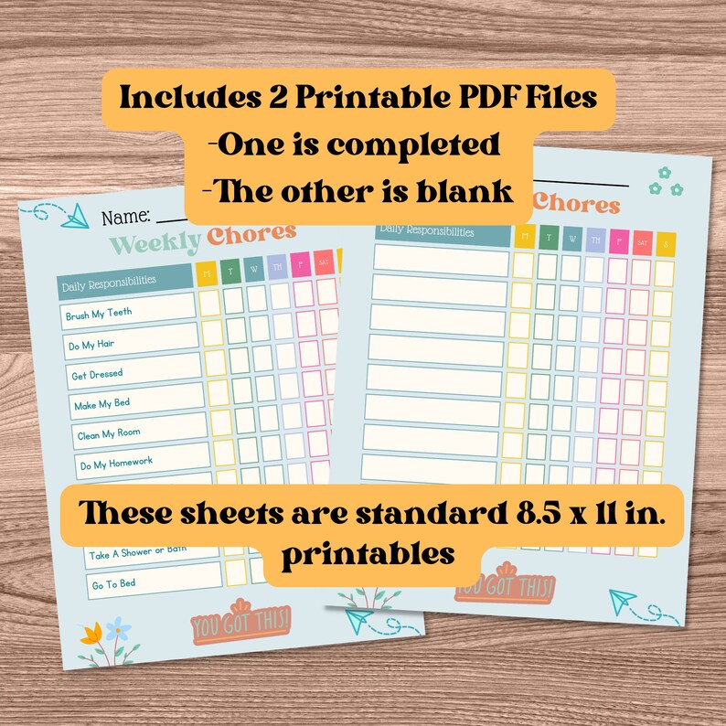 Printable Kids Daily Checklist, Printable Chores Chart, Kids Weekly ...