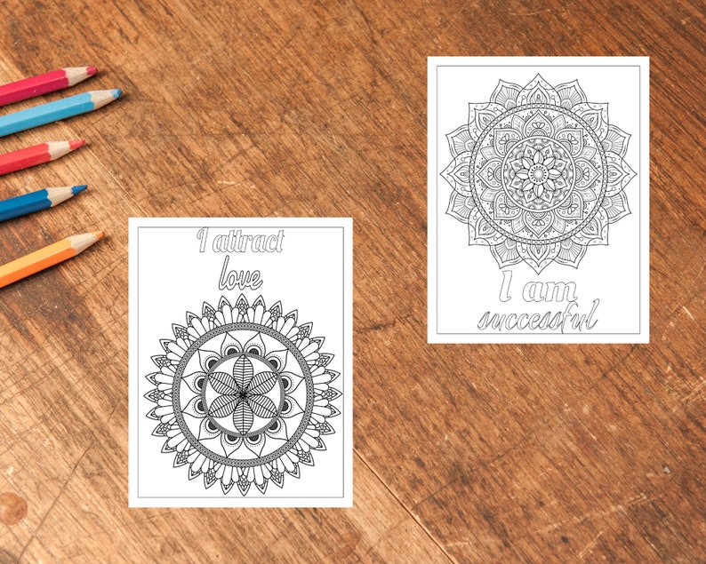 Mandala Floral Affirmations Printable Coloring Pages | Digital Download ...
