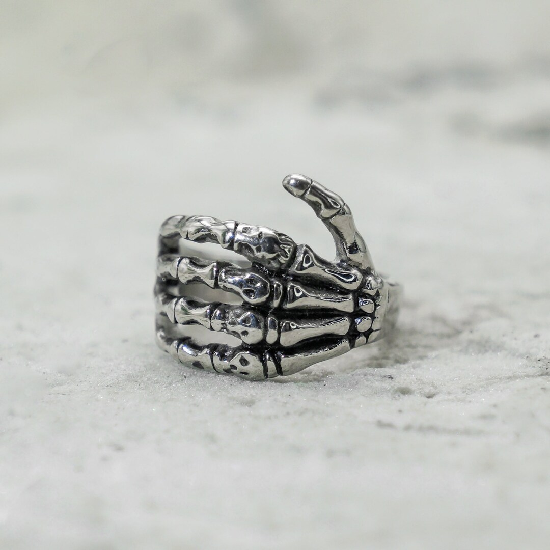 Skeleton Hand Ring Halloween Stainless Steel Jewelry, Skull Hand Ring ...
