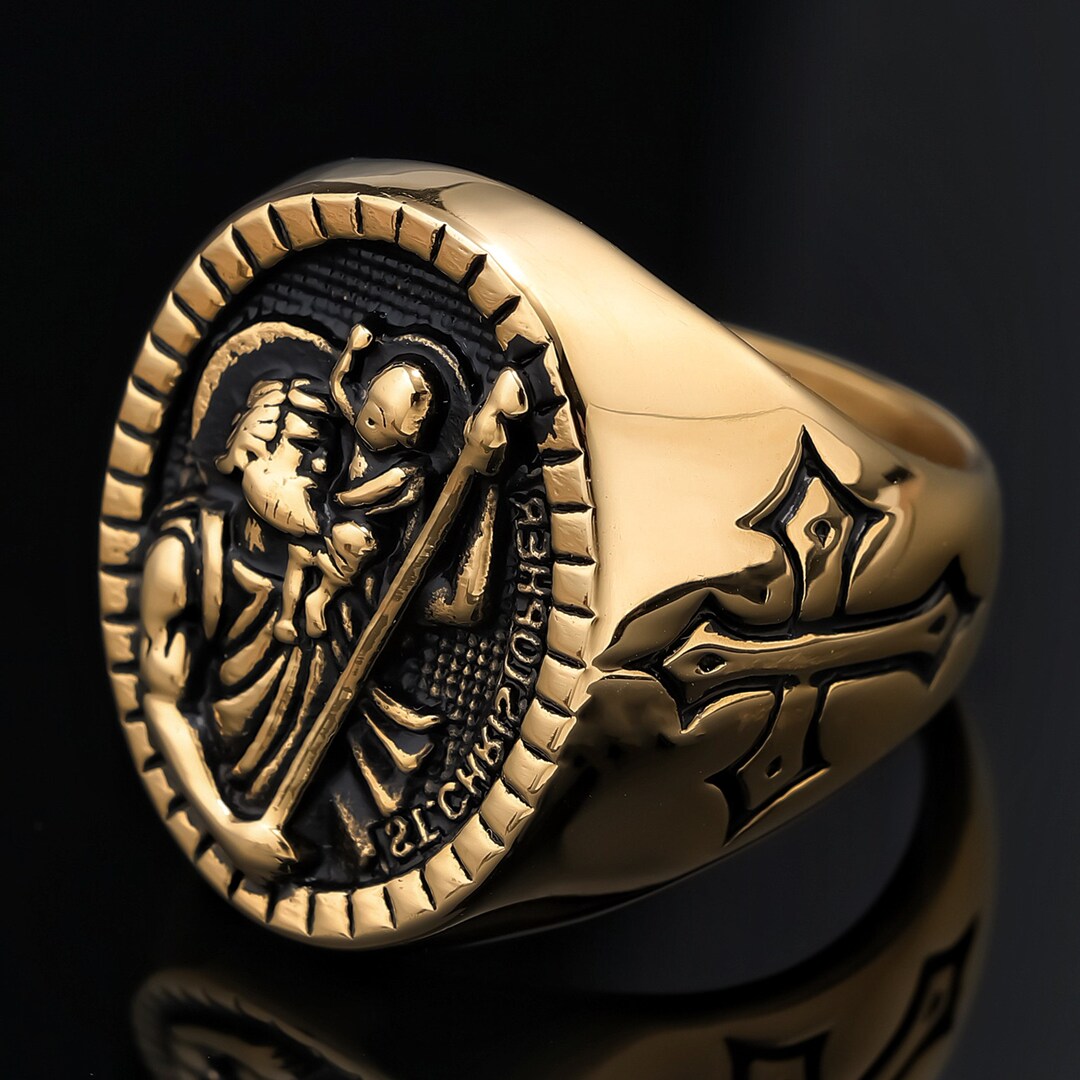 Saint Christopher Protection Ring,bible Cross Stainless Steel Ring ...