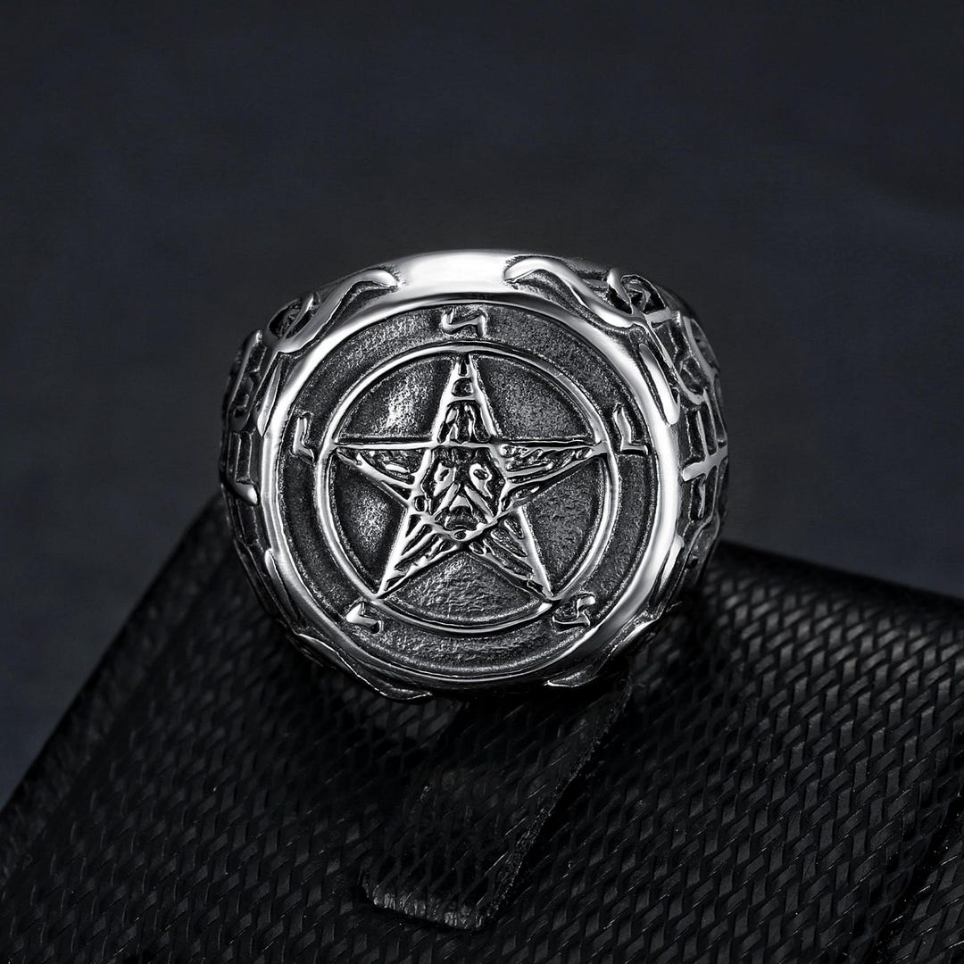 Satan Devil Ring,pentagram Titanium Steel Ring,baphomet Church Band,fallen Angel Ring,lucifer ...