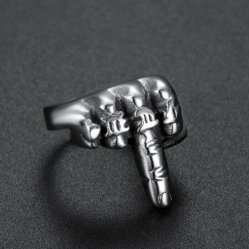 Vintage Fist Middle Finger Ring Stainless Steel & Silver Letter Ring ...