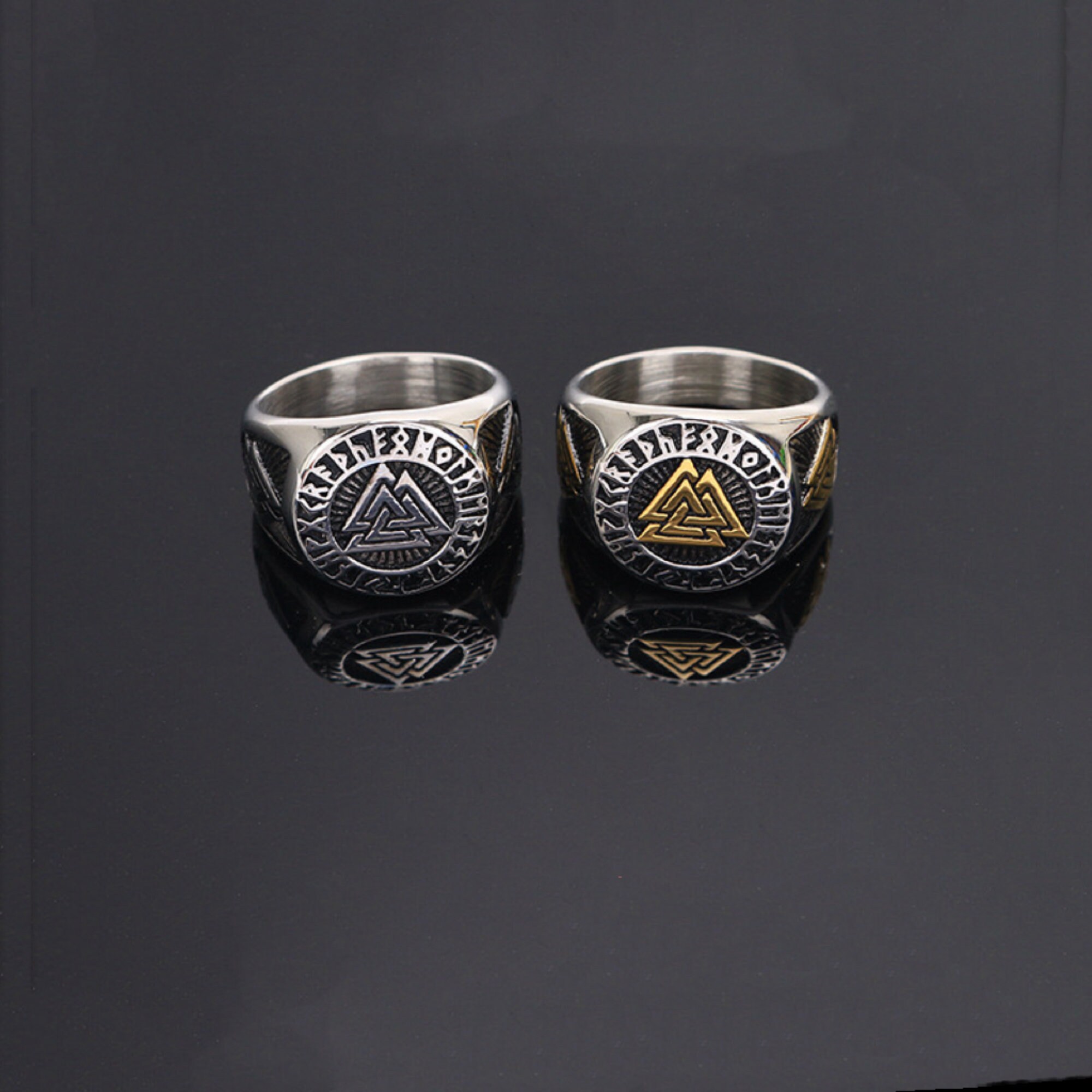 Viking Rune Signet Ring,viking Symbol Valknut Ring,nordic Triangle ...