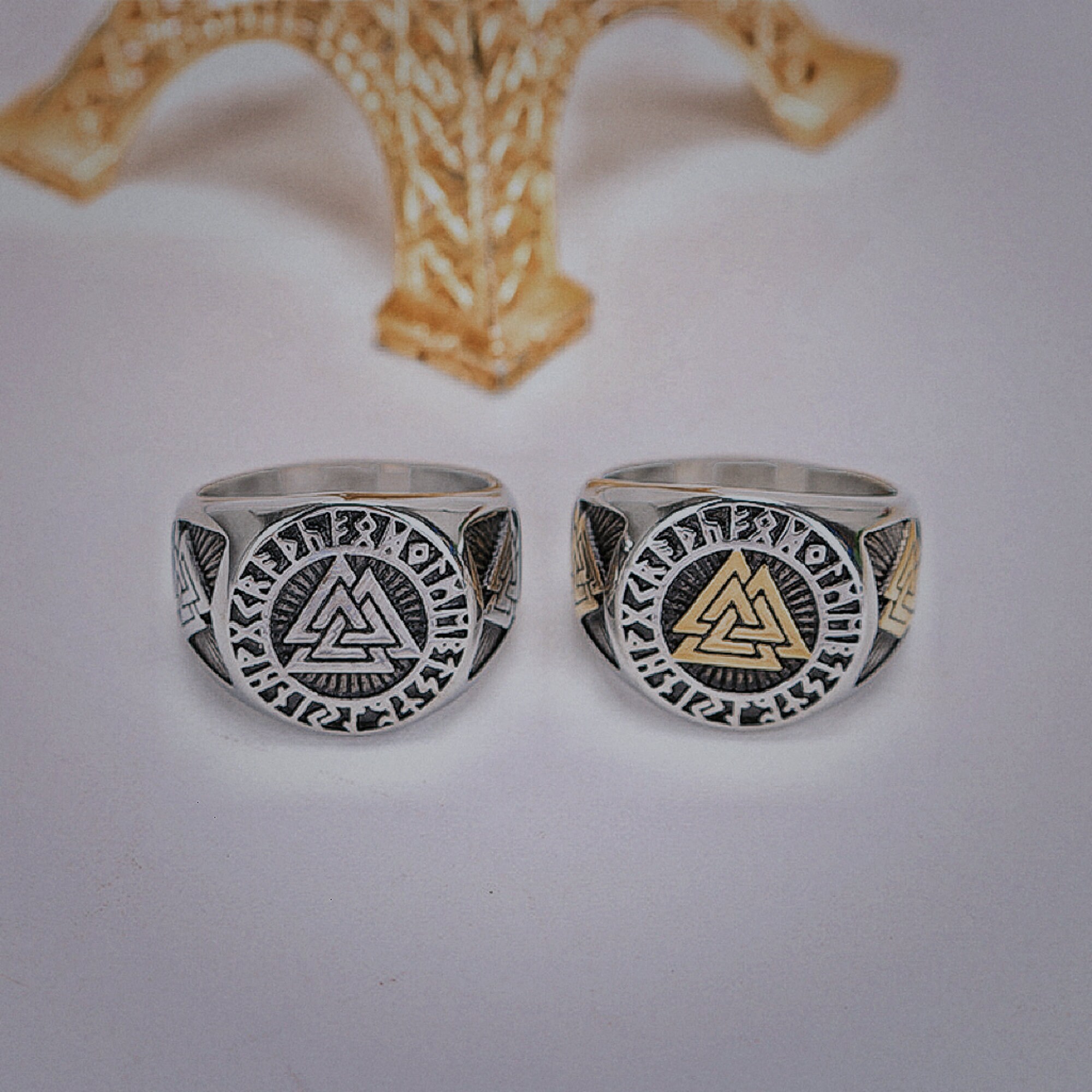 Viking Rune Signet Ring,viking Symbol Valknut Ring,nordic Triangle ...