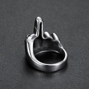 Vintage Fist Middle Finger Ring Stainless Steel & Silver Letter Ring ...