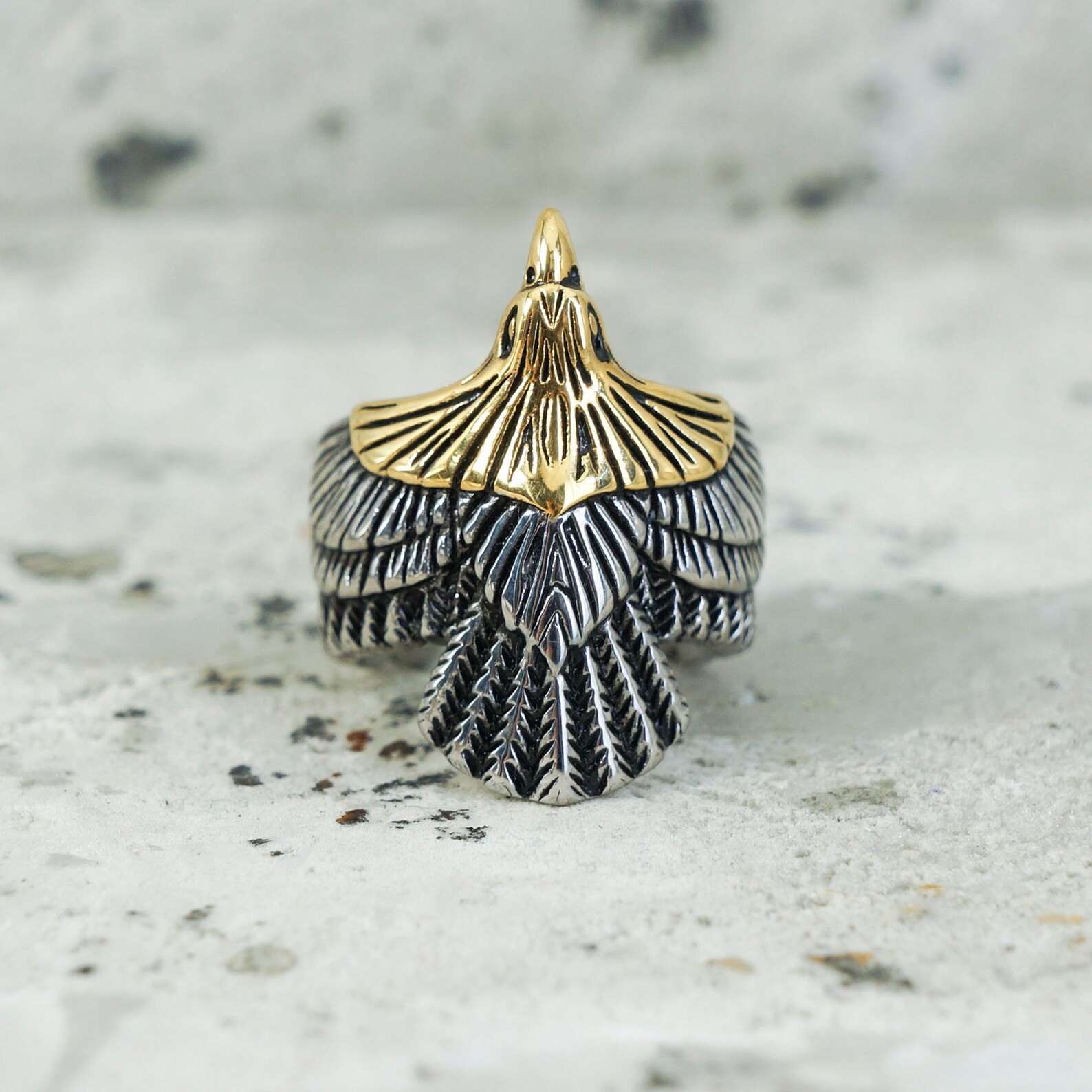 Stainless Steel Eagle Ring, Men Rings, Boho Ring, Gothic Jewelry, Cool Rings, Signet Ring, Biker ...