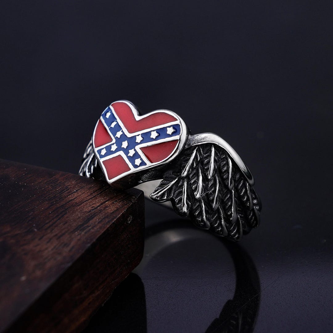 USA Flag Heart Ring,winged Stainless Steel Band,punk Style Patriotic ...